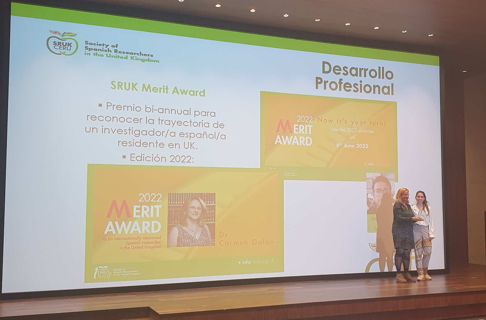 Prof Carmen Galán receives the SRUK/CERU Merit Award 2022 - Society of Spanish Researchers in ...