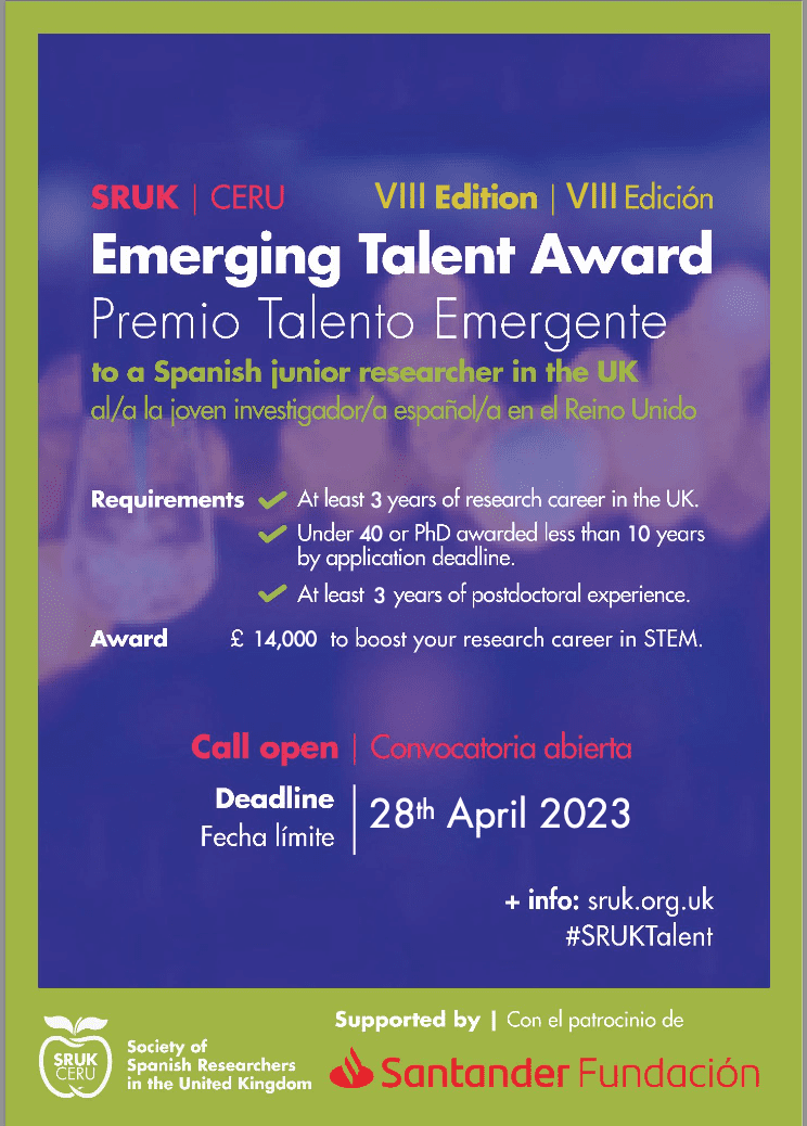SRUK/CERU Emerging Talent Award 2023 - Society of Spanish Researchers in the United Kingdom