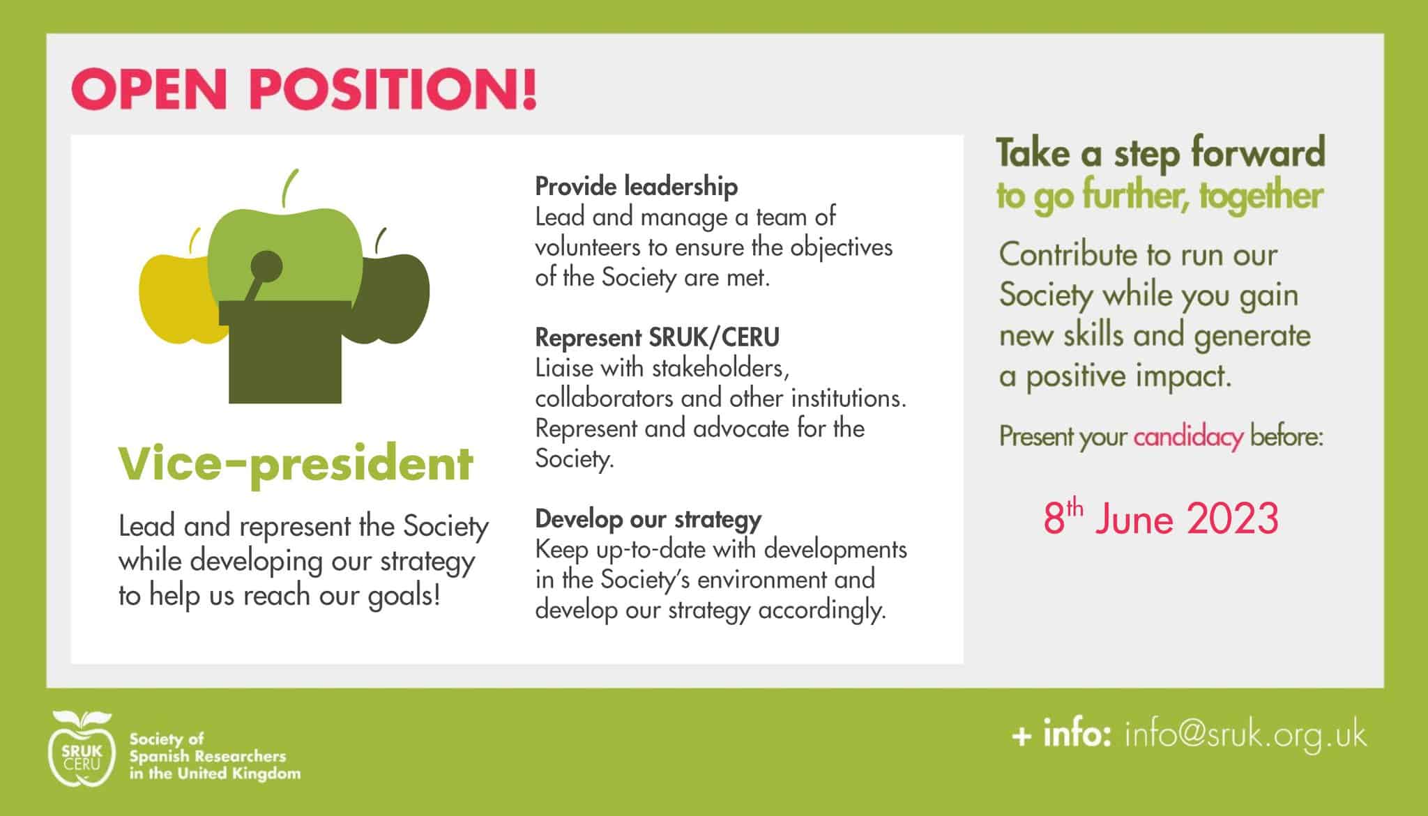 Open Role: Vice-president of SRUK/CERU - Society of Spanish Researchers in the United Kingdom